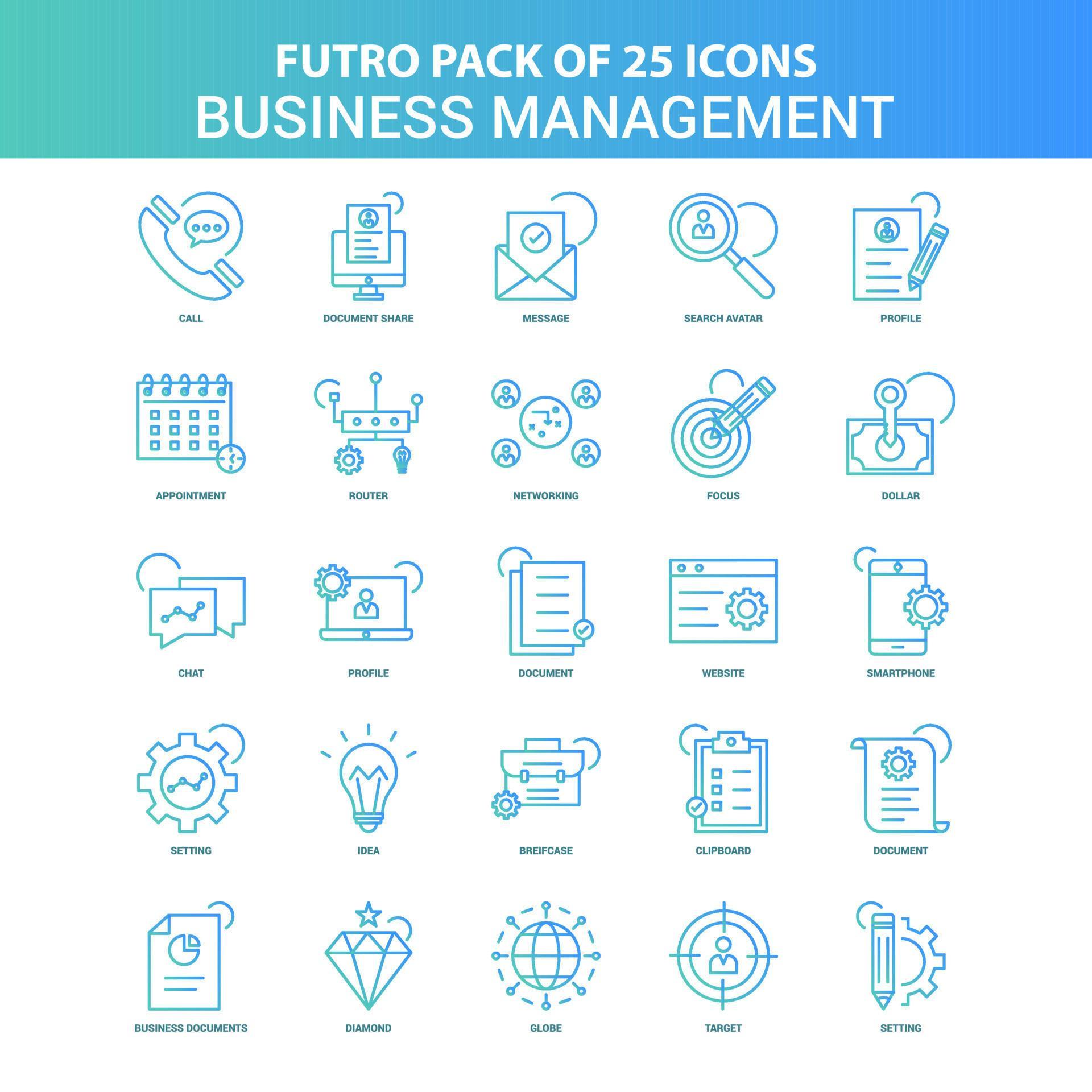 25 Green and Blue Futuro Business Management Icon Pack 14048849 Vector ...