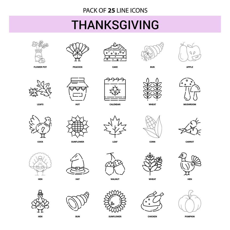 Thanksgiving Line Icon Set 25 Dashed Outline Style 14048861 Vector Art
