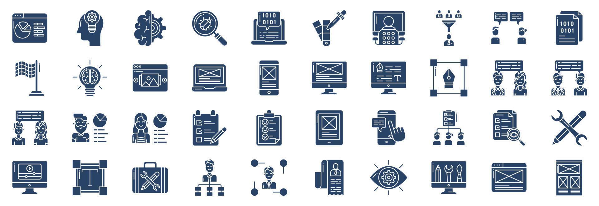Collection of icons related to UX UI, including icons like Analytics, brainstorming, Coding ...