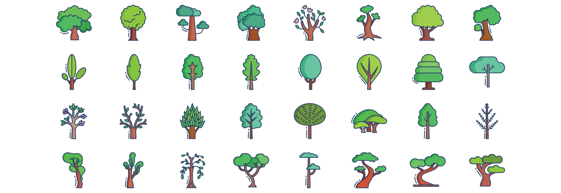 Collection of icons related to Tree, including icons like Apple, Locust ...
