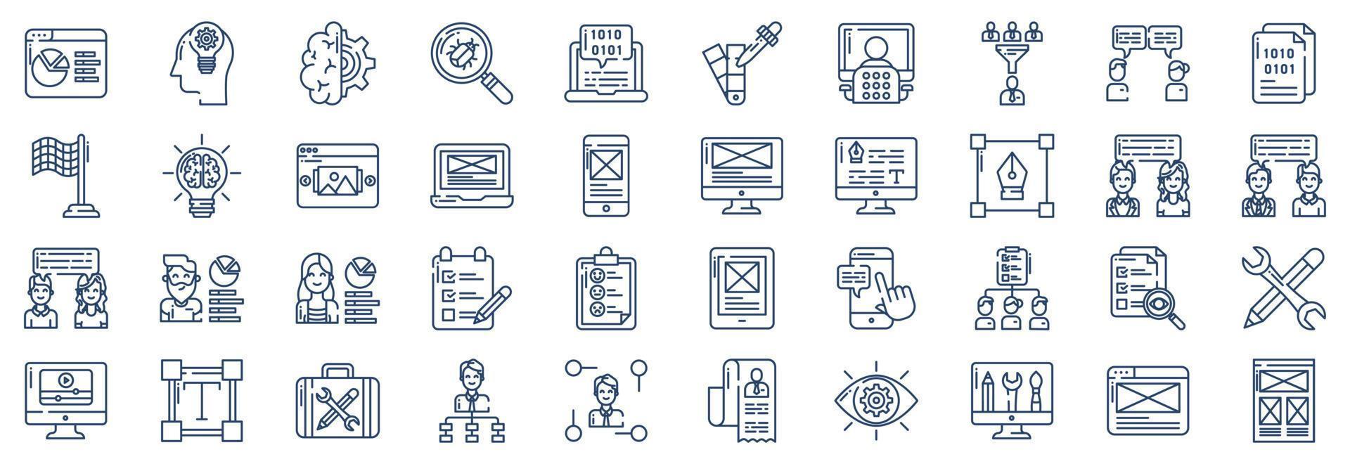 Collection of icons related to UX UI, including icons like Analytics, brainstorming, Coding ...