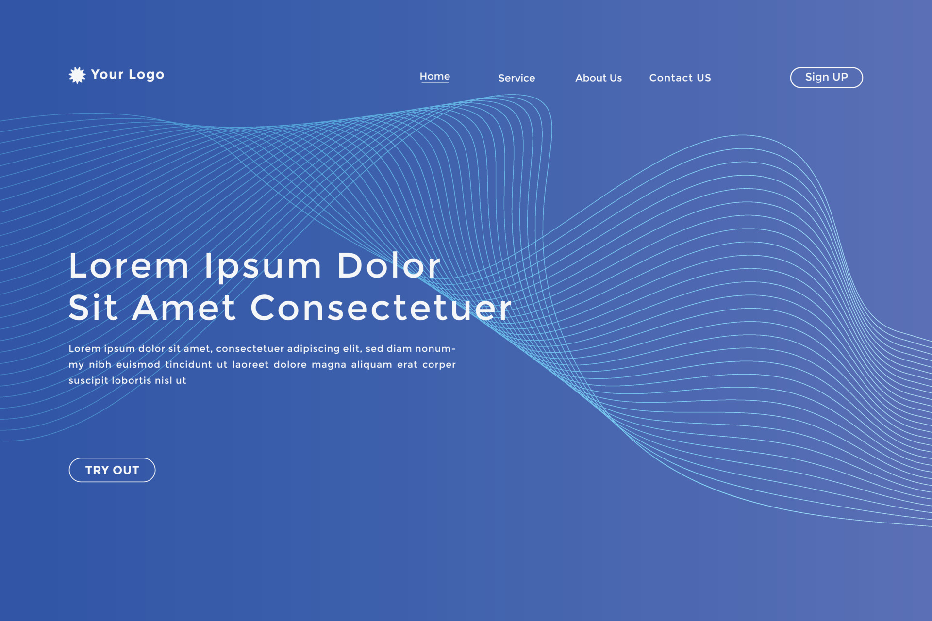 Abstract line wave blue linear gradient landing page. Modern colorful ...