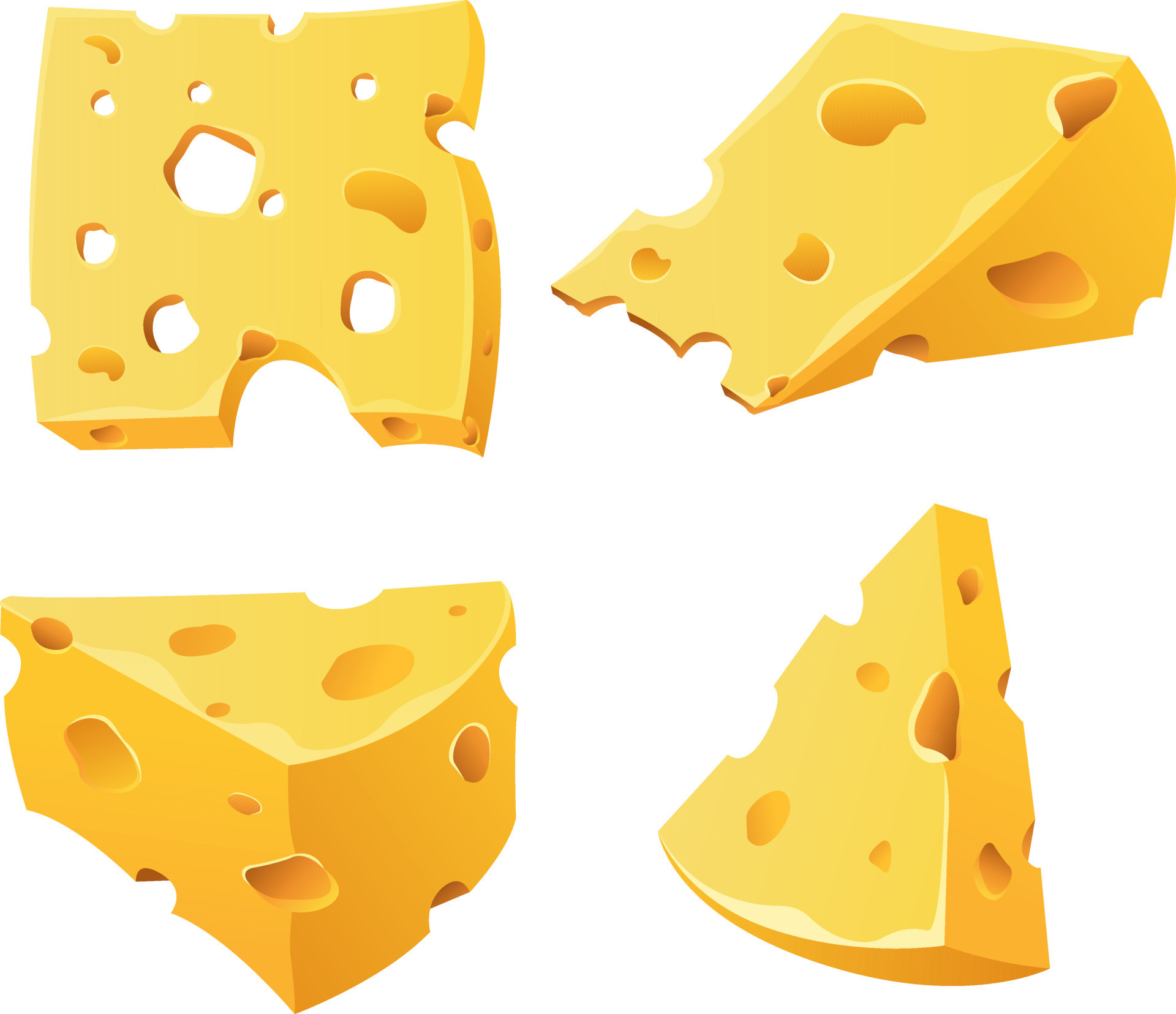 Set of cheese parts and slices isolated on a white background. Cheese ...