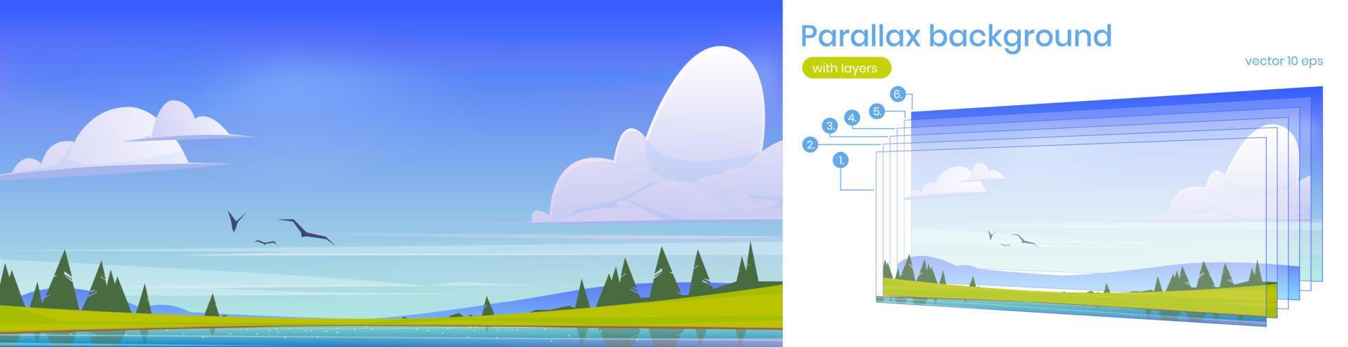 Scenery summer landscape, parallax 2d background 14070863 Vector Art at ...