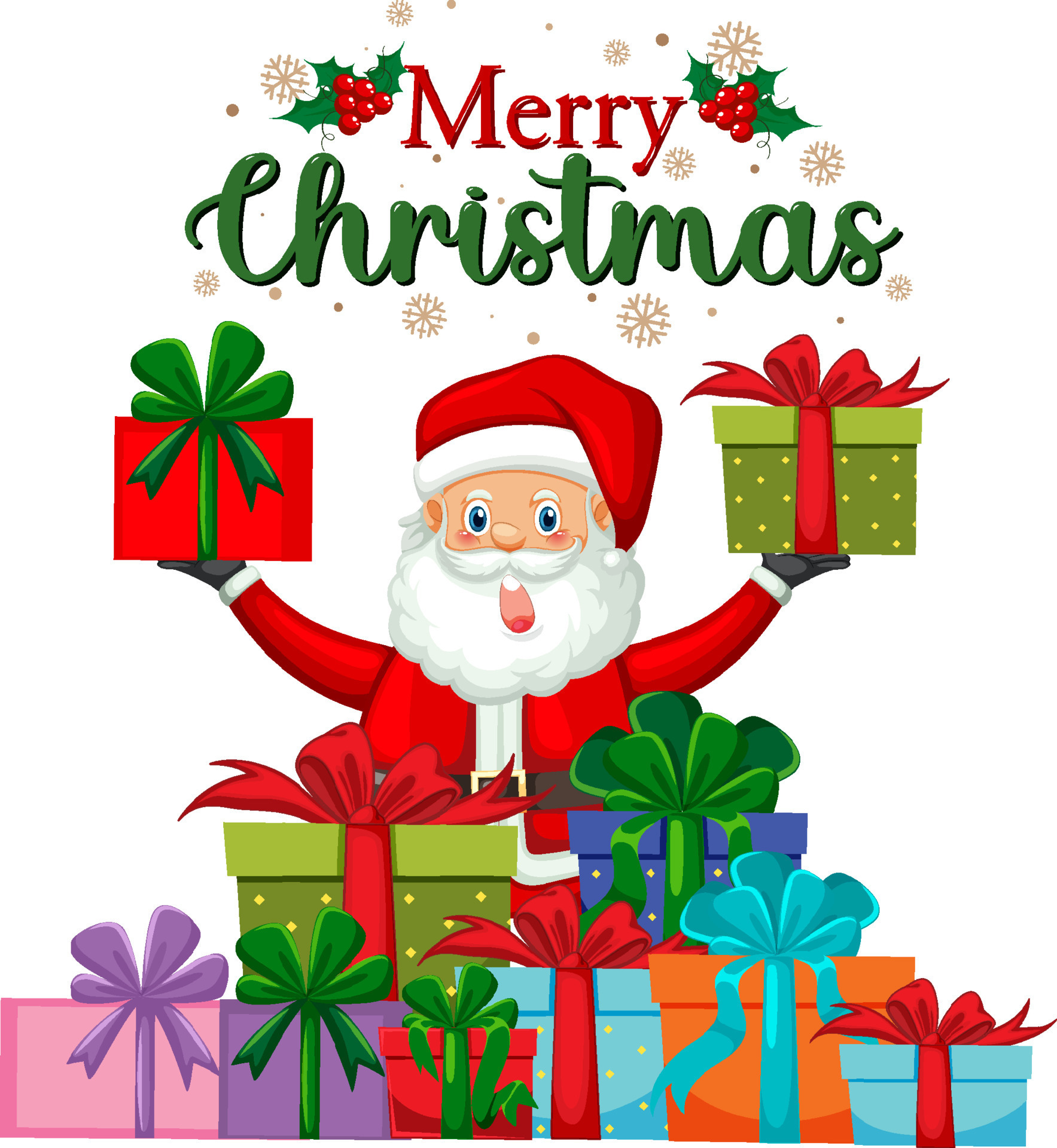 Merry Christmas Text With Santa Claus Cartoon Character 14071102 Vector Art At Vecteezy