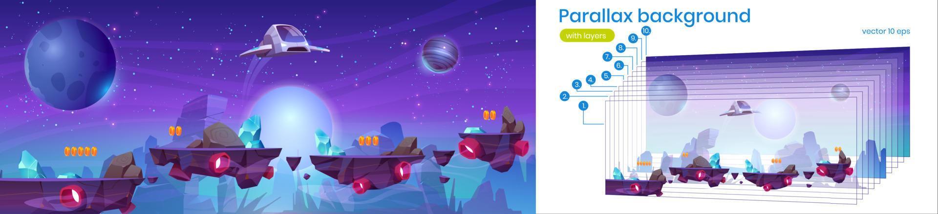 Mobile space game arcade with spaceship parallax 14071199 Vector Art at ...