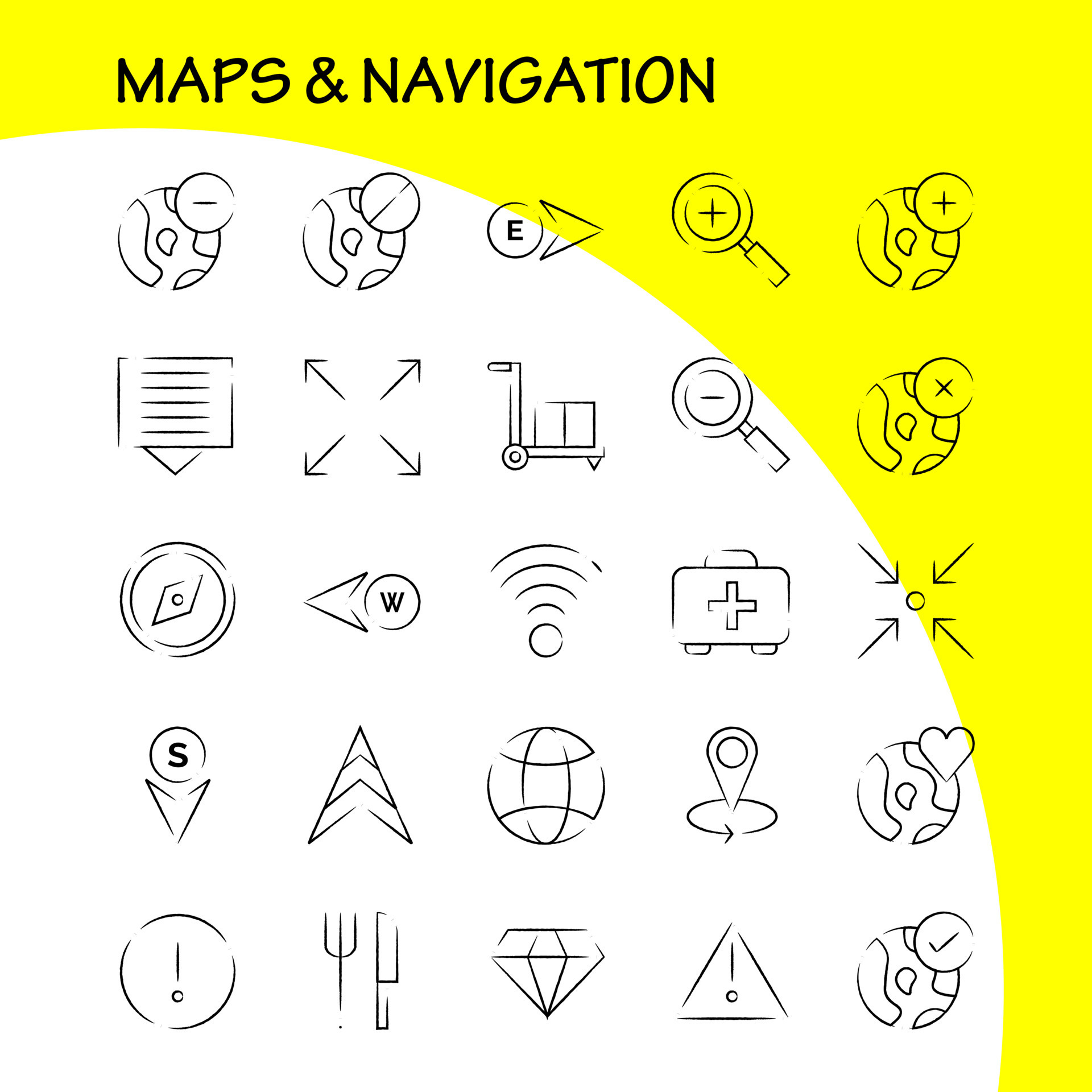 Maps And Navigation Hand Drawn Icon Pack For Designers And Developers