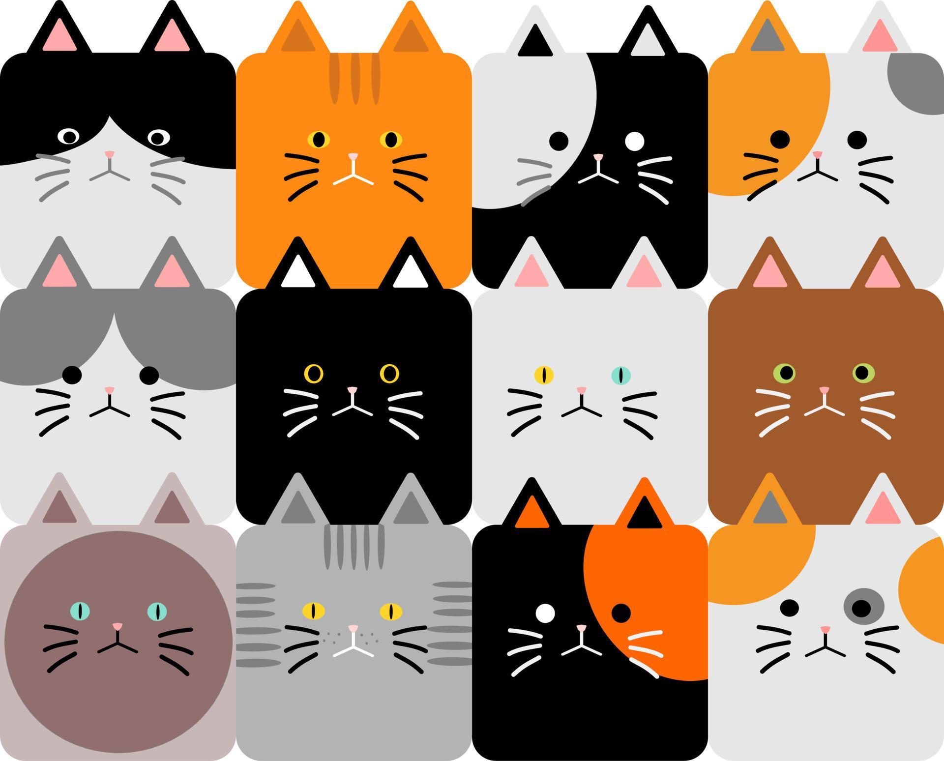 Cartoon illustration of cute cats and kitten characters. Set of cute ...