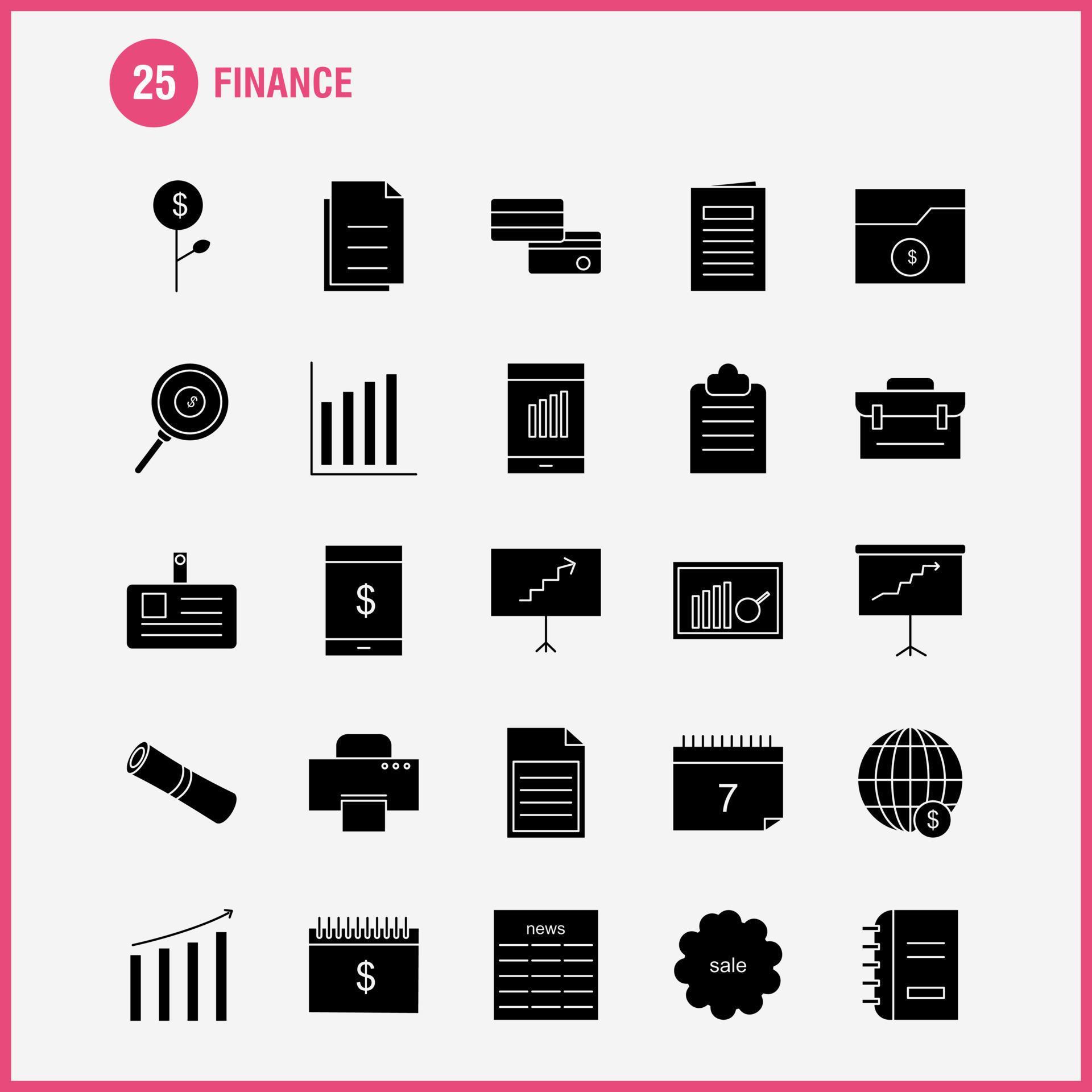 Finance Solid Glyph Icons Set For Infographics Mobile UXUI Kit And Print Design Include Graph ...