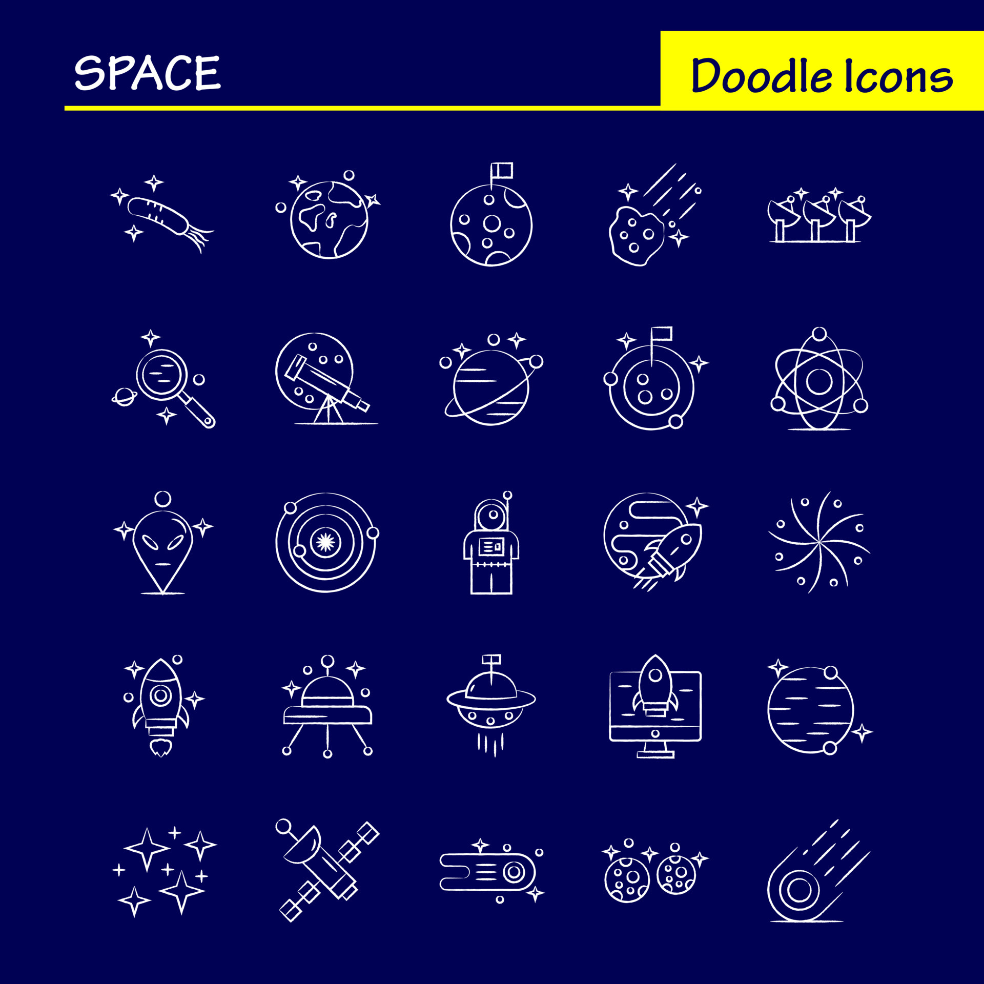 Space Hand Drawn Icons Set For Infographics Mobile UXUI Kit And Print ...