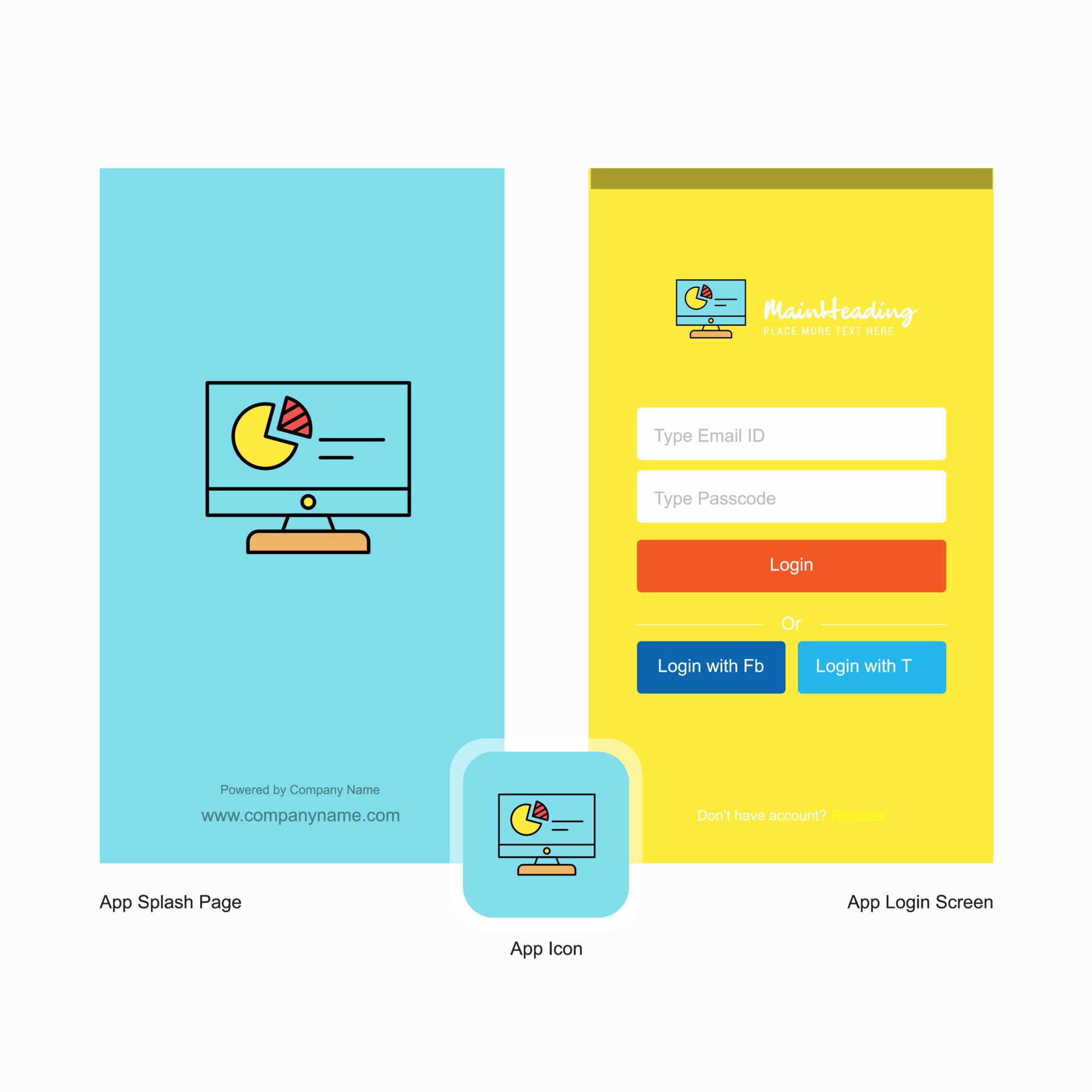 Company Computer presentation Splash Screen and Login Page design with Logo template Mobile ...