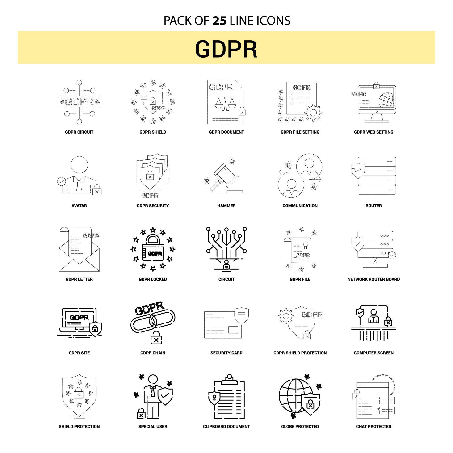 Gdpr Line Icon Set 25 Dashed Outline Style 14154470 Vector Art At Vecteezy