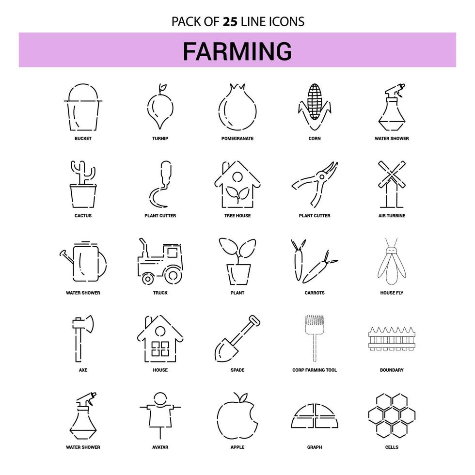 Farming Line Icon Set 25 Dashed Outline Style 14154909 Vector Art At