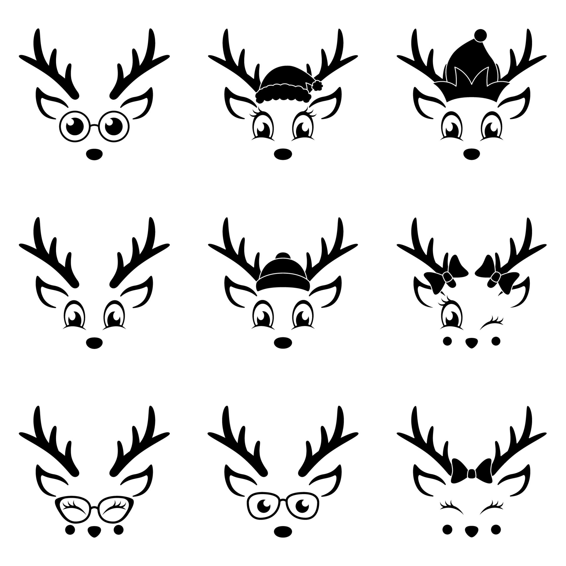 Set of Reindeer Face in flat style isolated 14157770 Vector Art at Vecteezy