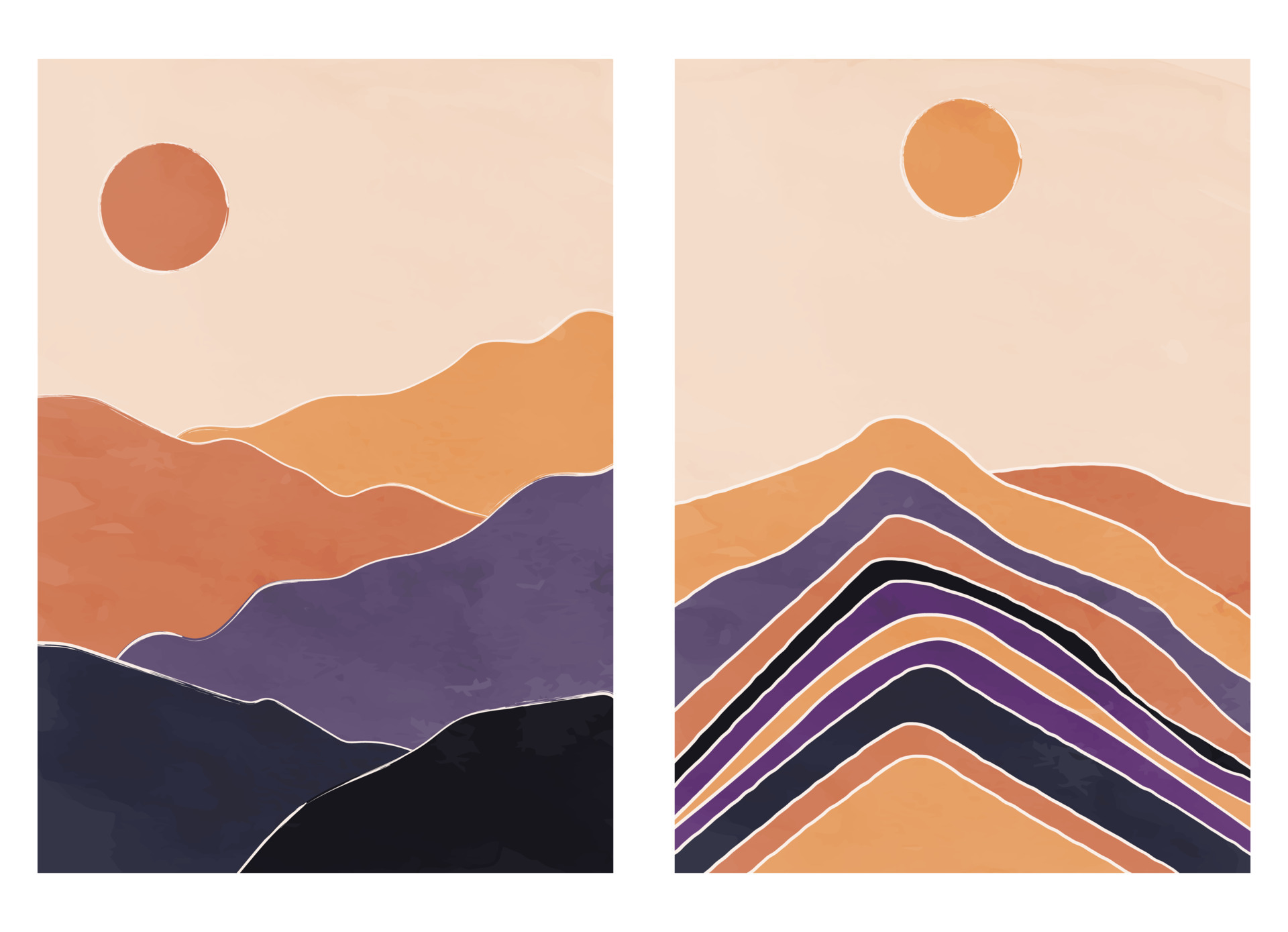 Abstract minimalistic poster. mountains. Contemporary wall art. Mid ...