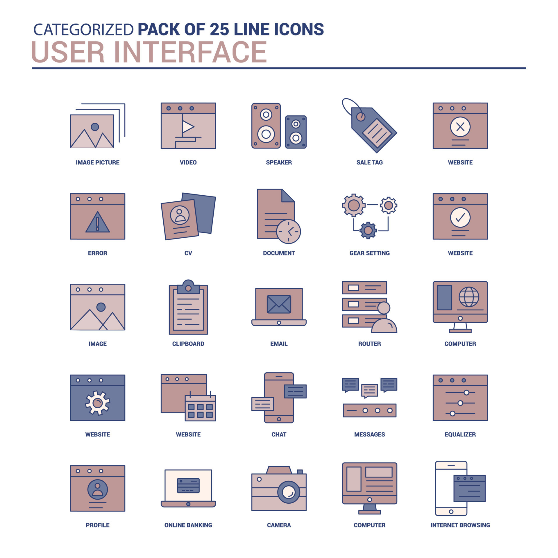 Vintage User Interface Icon set 25 Flat Line icon set 14160734 Vector ...