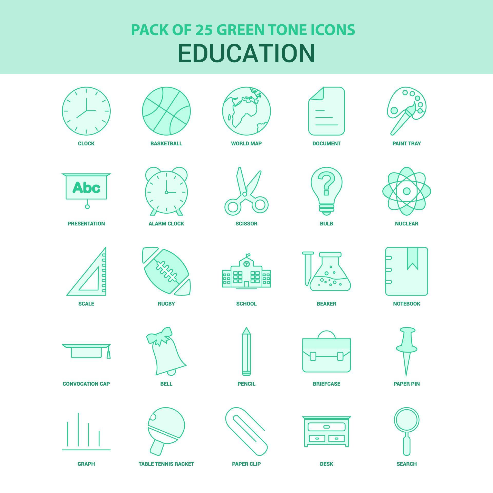 25 Green Education Icon set 14160930 Vector Art at Vecteezy