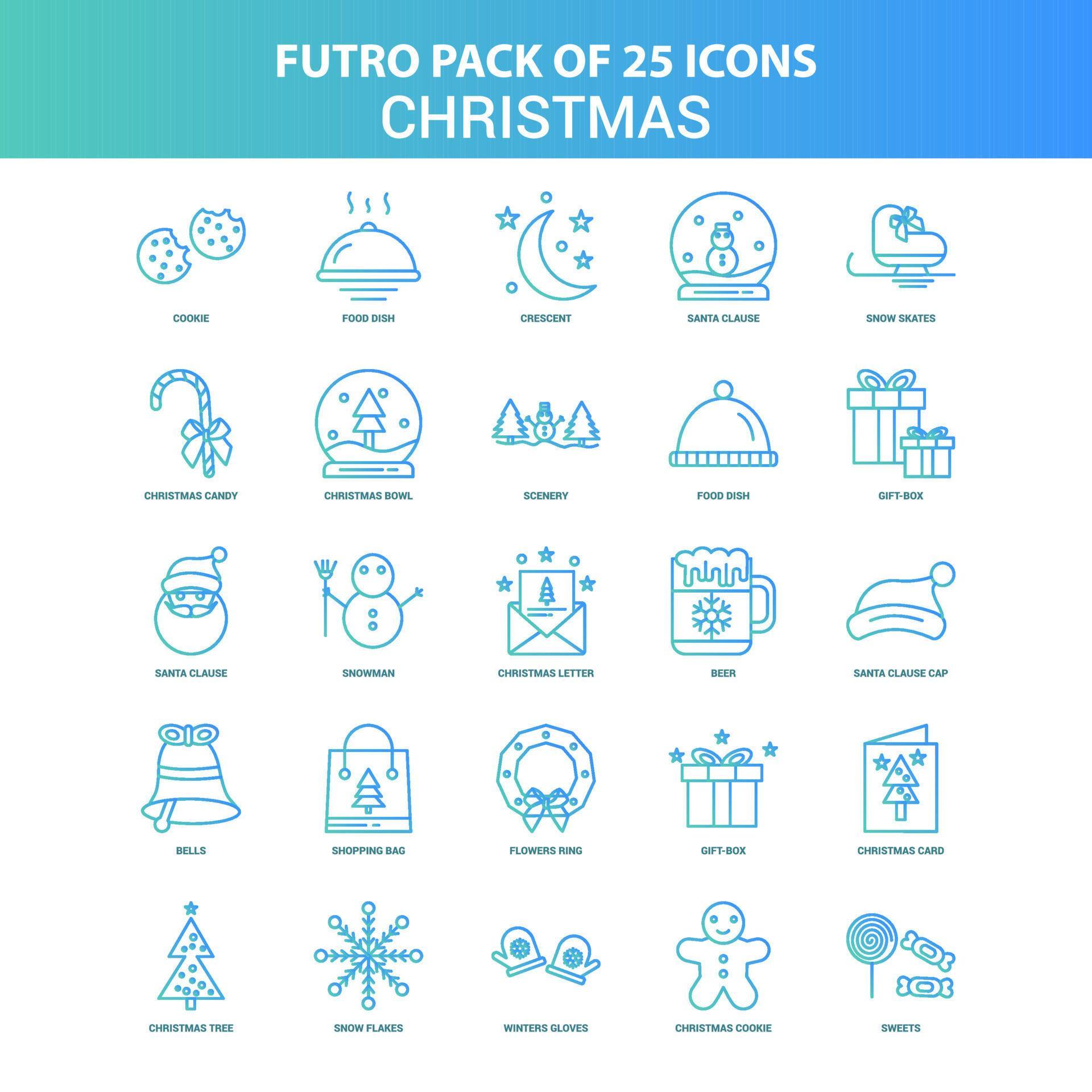 25 Green and Blue Futuro Christmas Icon Pack 14161800 Vector Art at ...