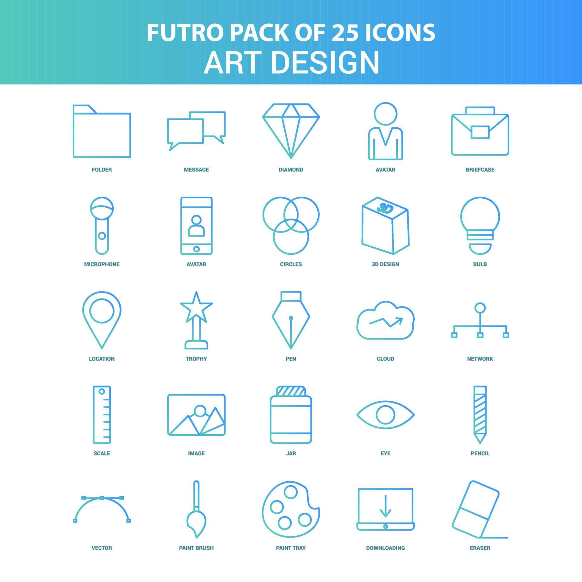 25 Green and Blue Futuro Art and Design Icon Pack 14163203 Vector Art ...