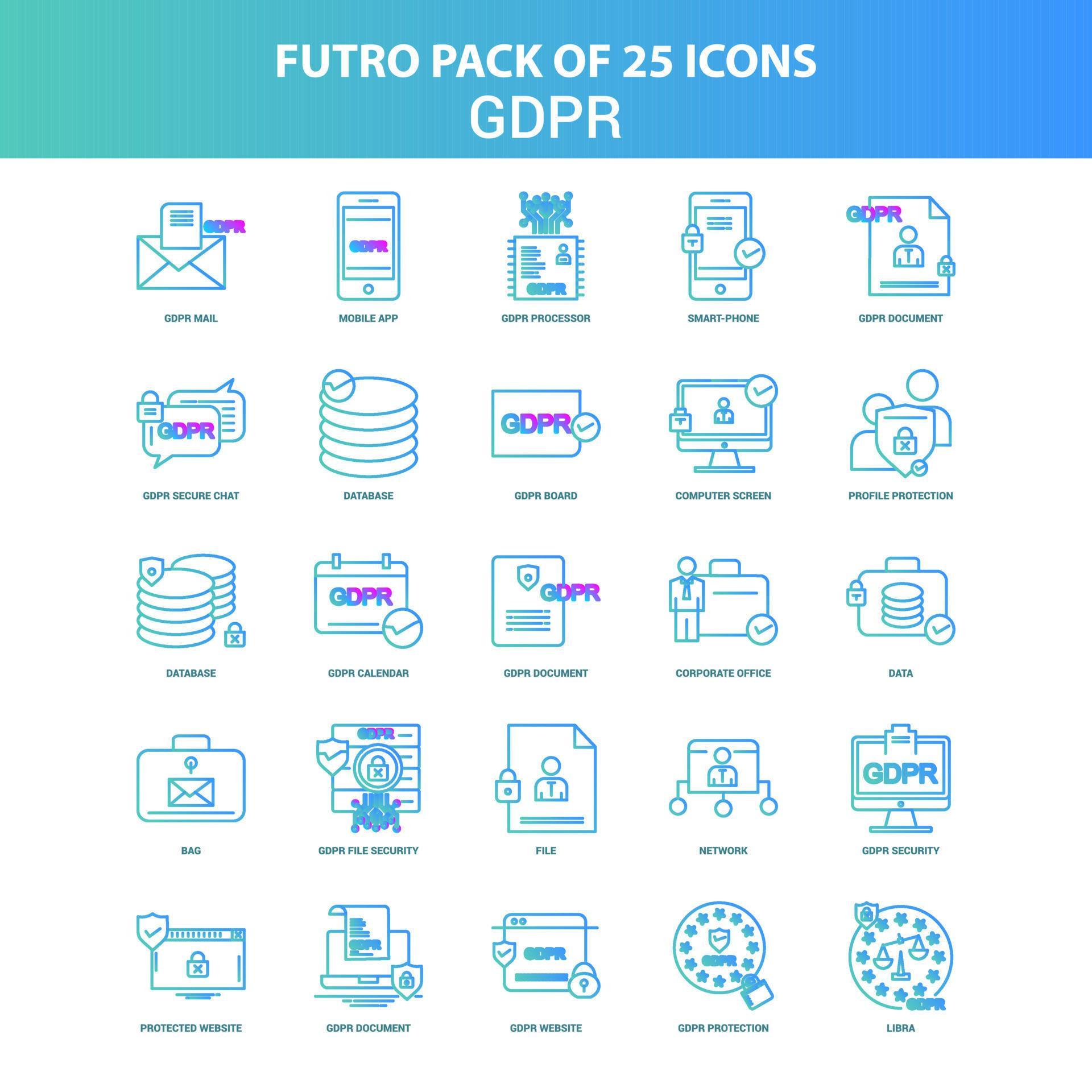 25 Green and Blue Futuro GDPR Icon Pack 14163630 Vector Art at Vecteezy