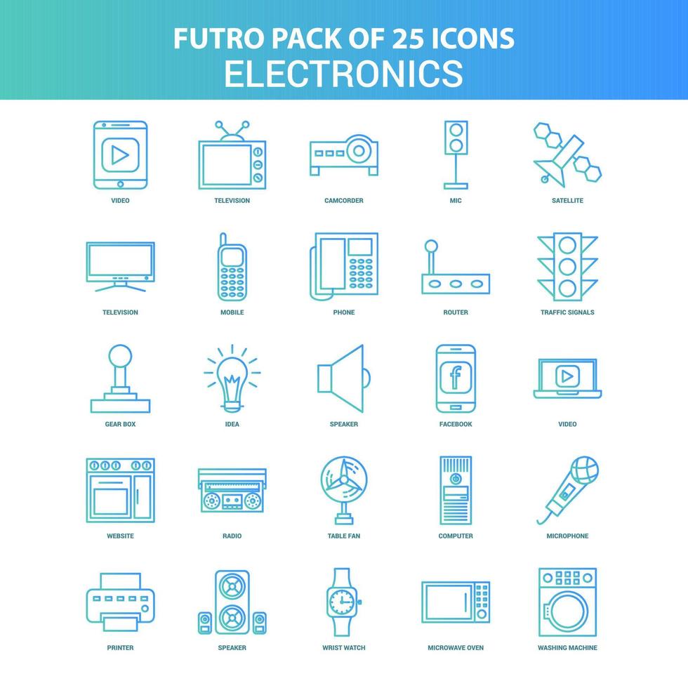 25 Green and Blue Futuro Electronics Icon Pack 14164796 Vector Art at ...
