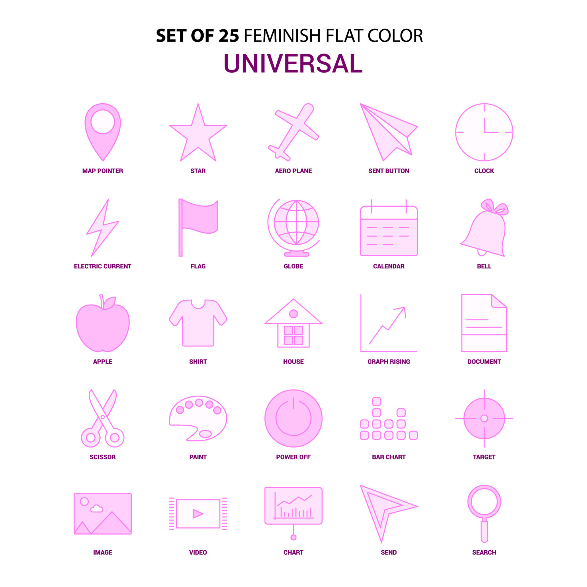 Set of 25 Feminish Universal Flat Color Pink Icon set 14167449 Vector ... Set of 25 Feminish Universal Flat Color Pink Icon set 14167449 Vector ...