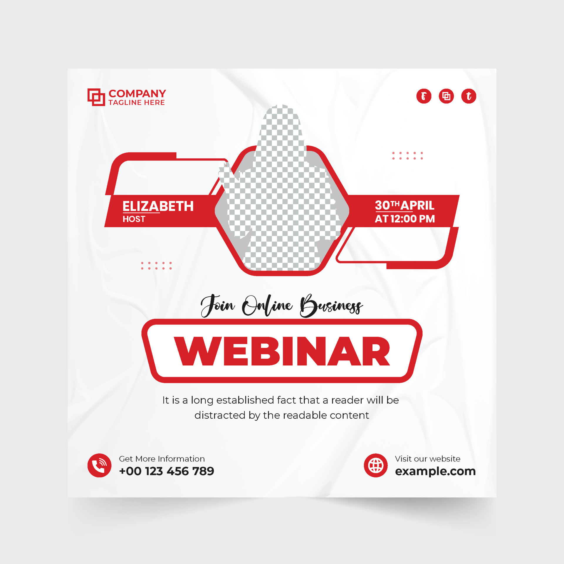 Webinar social media post vector with abstract shapes on a white ... Webinar social media post vector with abstract shapes on a white ...