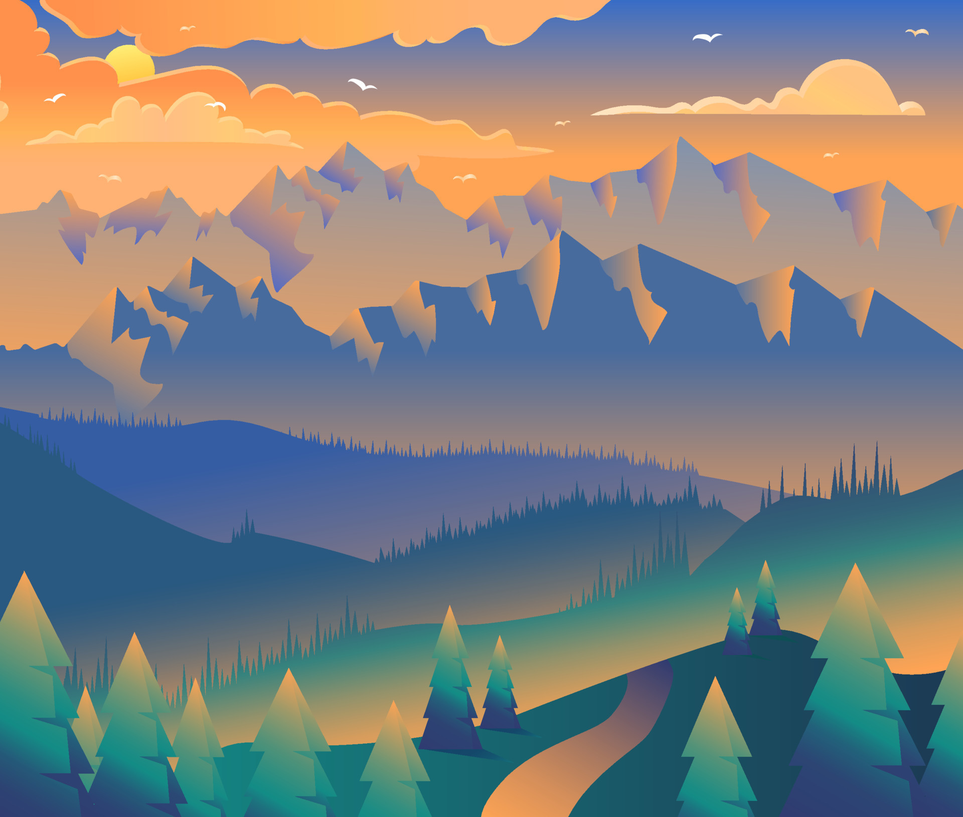 Road in mountains minimalistic vector illustration 14171419 Vector Art ...