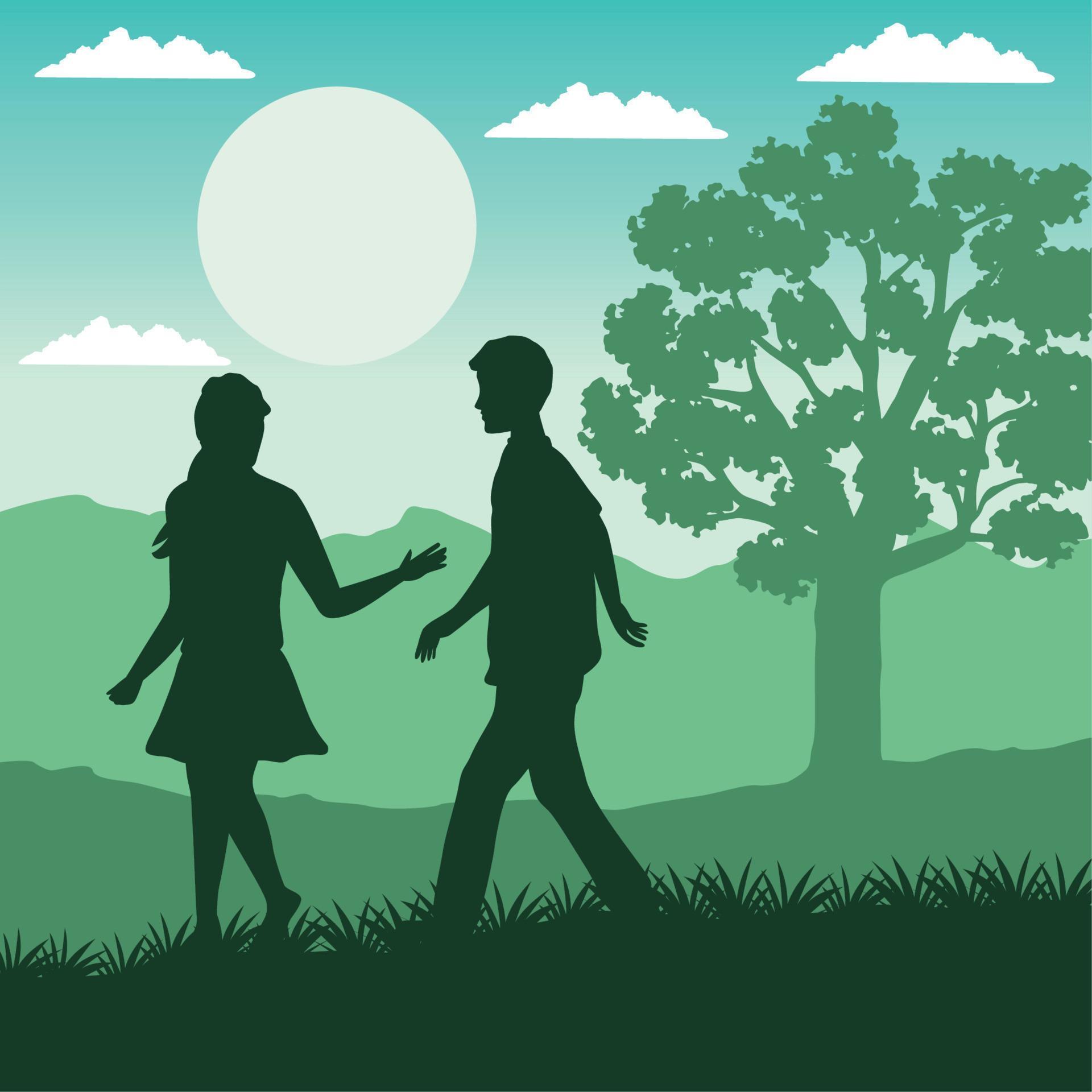 couple silhouette walking in camp 14175900 Vector Art at Vecteezy