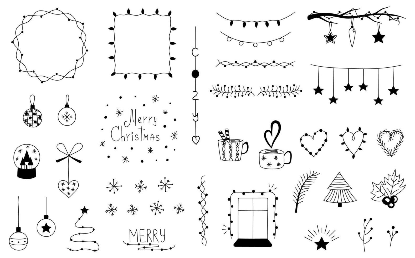 Collection of Christmas doodles. Set of hand drawn Christmas frames ...
