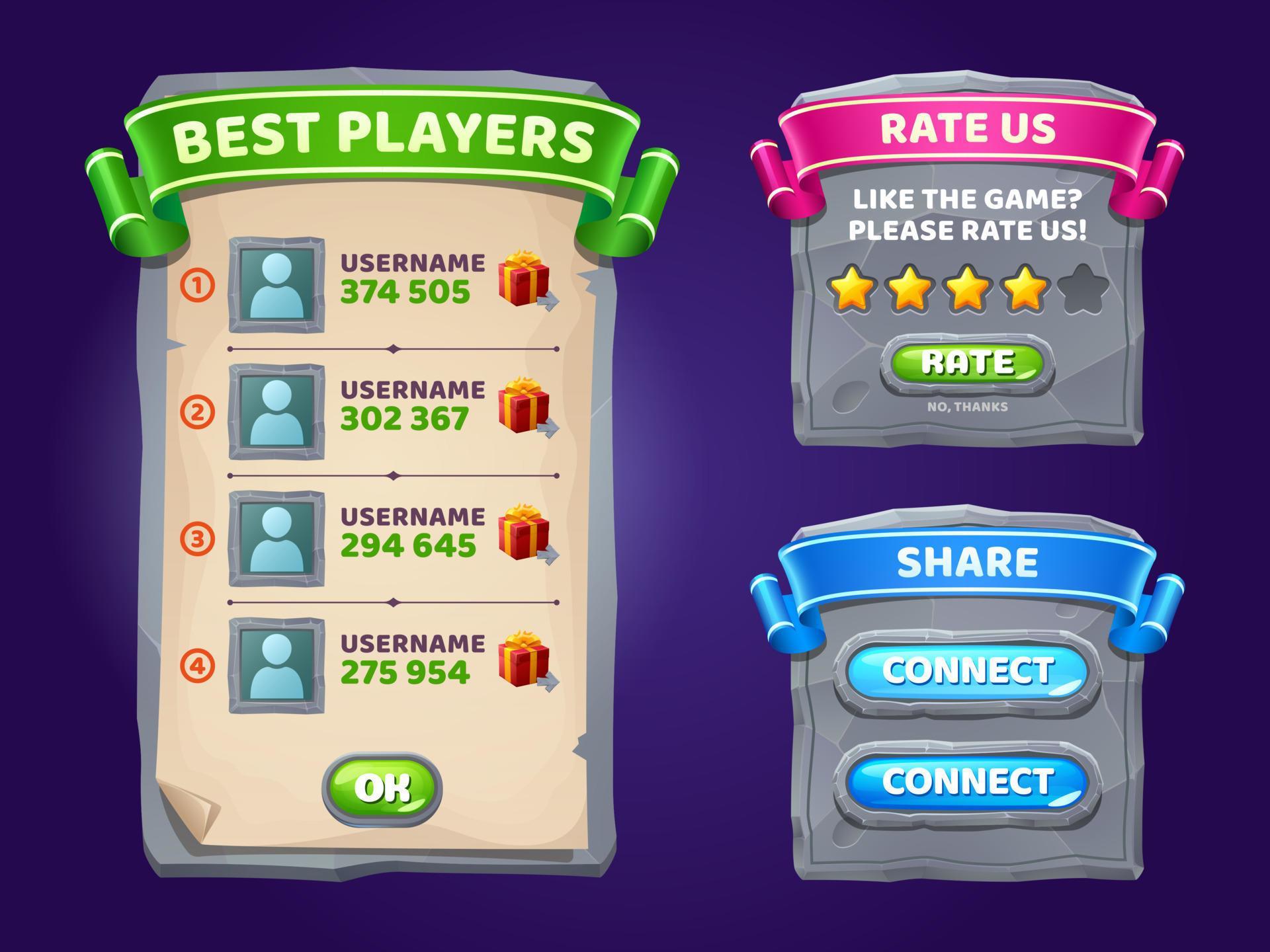 Game ui interface boards with best players list 14177595 Vector Art at ...