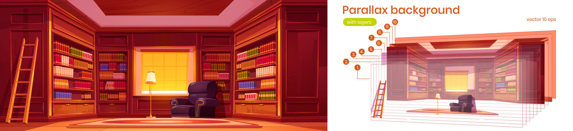 Parallax background with library interior 14177773 Vector Art at Vecteezy Parallax background with library interior 14177773 Vector Art at Vecteezy