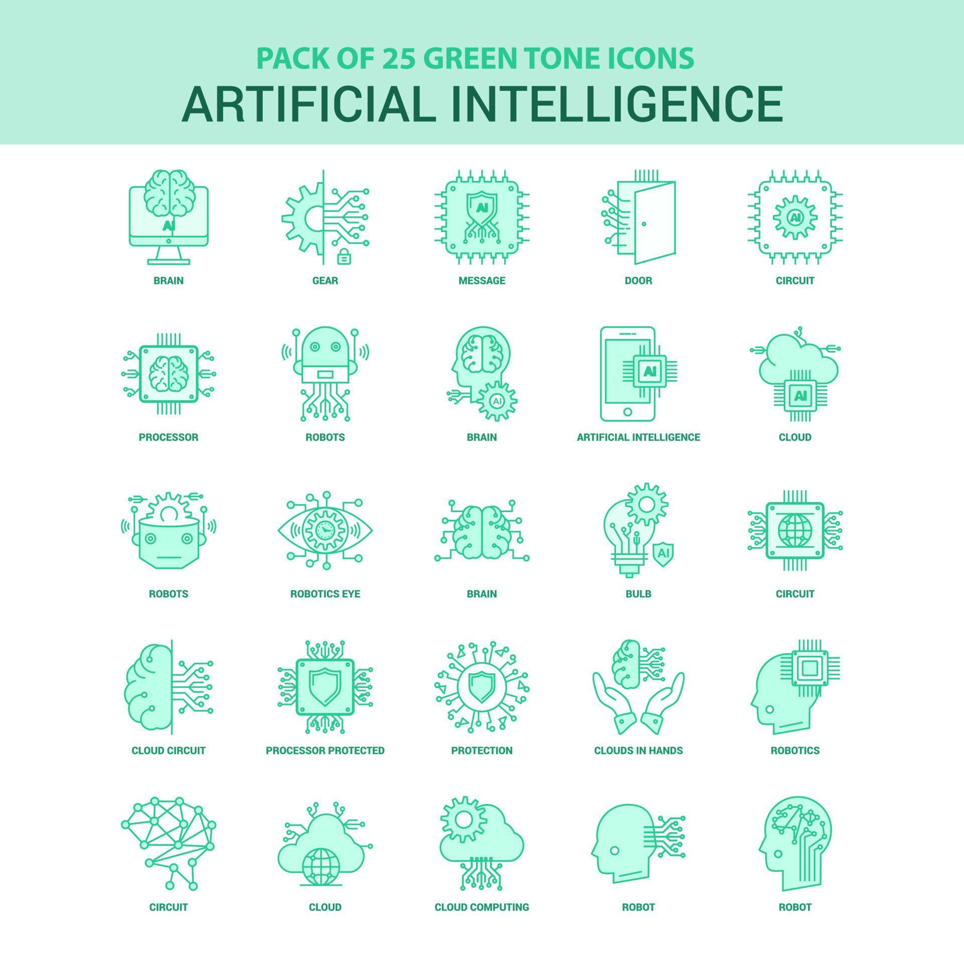 25 Green Artificial Intelligence Icon set 14178823 Vector Art at Vecteezy