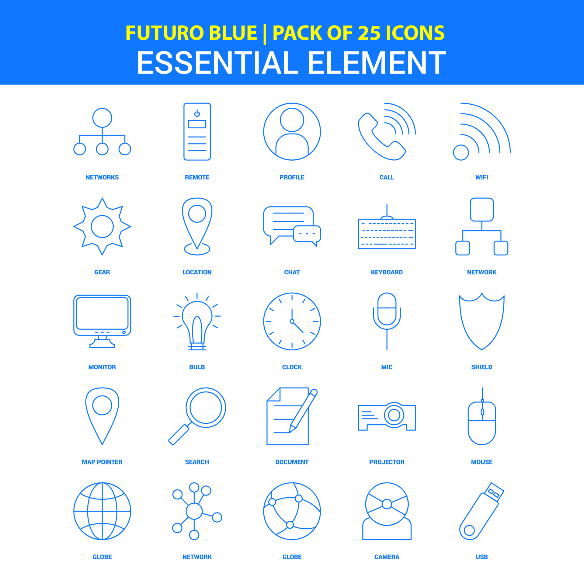 Essential Element Icons Futuro Blue 25 Icon pack 14179917 Vector Art at ...