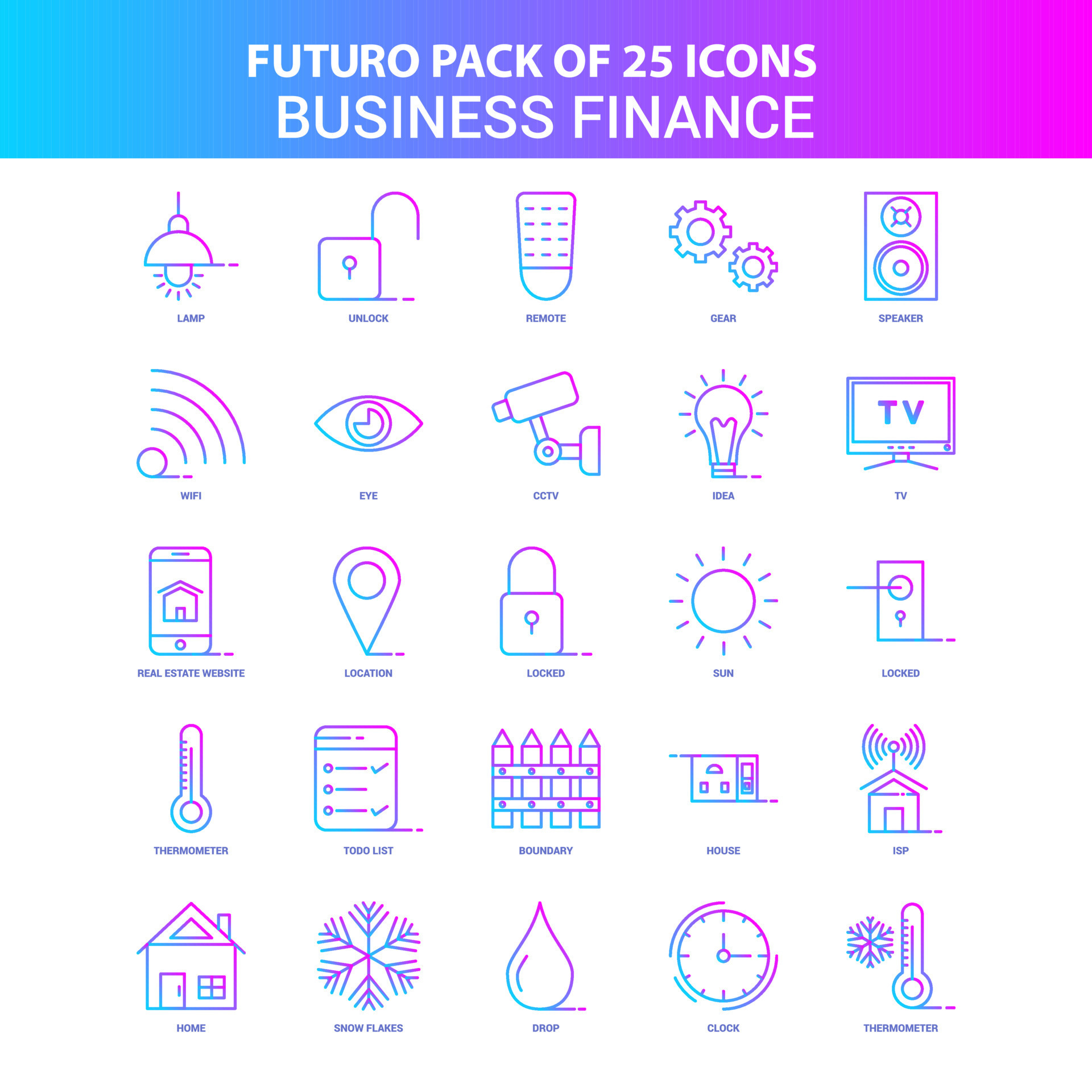 25 Blue and Pink Futuro Business Finance Icon Pack 14180022 Vector Art ...