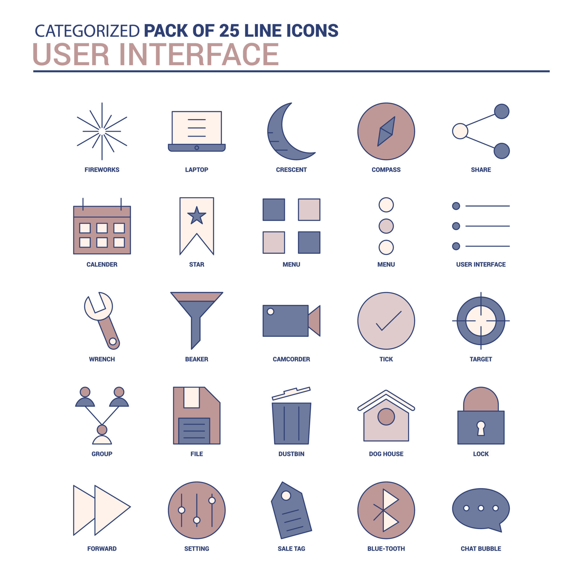 Vintage User Interface Icon set 25 Flat Line icon set 14180657 Vector ...