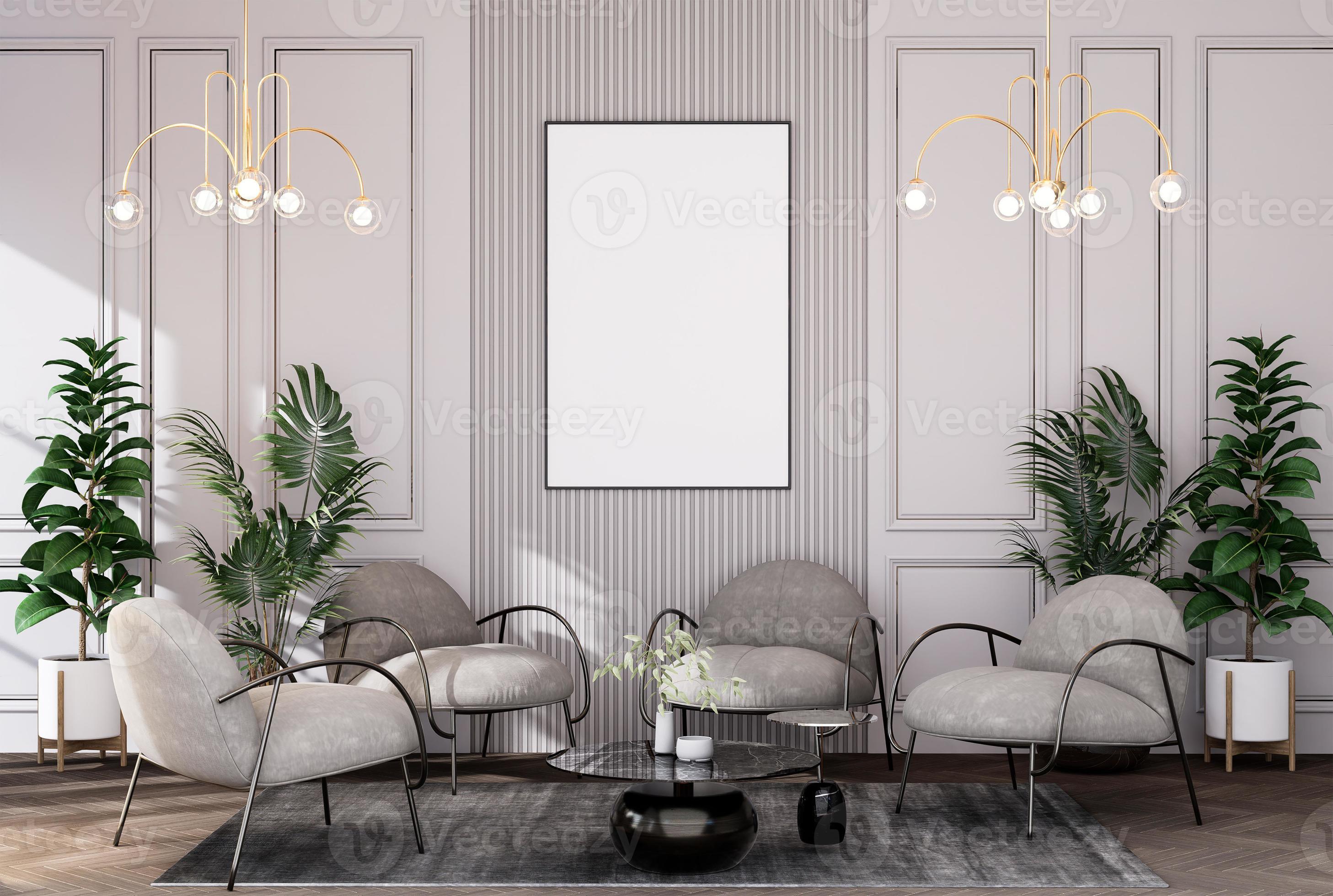 mock up poster frame in modern interior fully furnished rooms ...