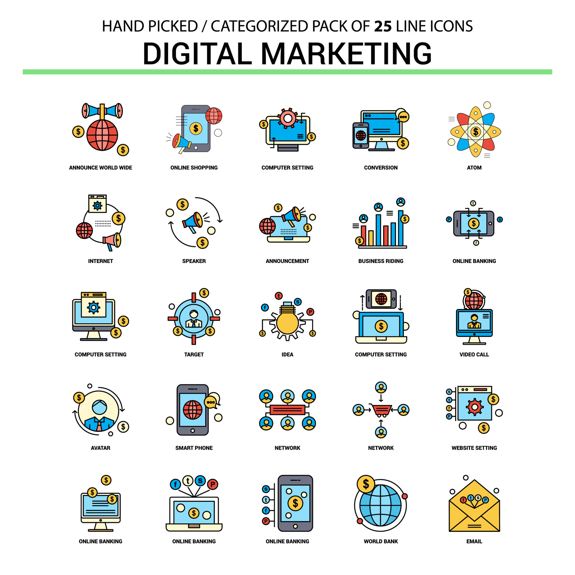 Digital Marketing Flat Line Icon Set Business Concept Icons Design ... Digital Marketing Flat Line Icon Set Business Concept Icons Design ...