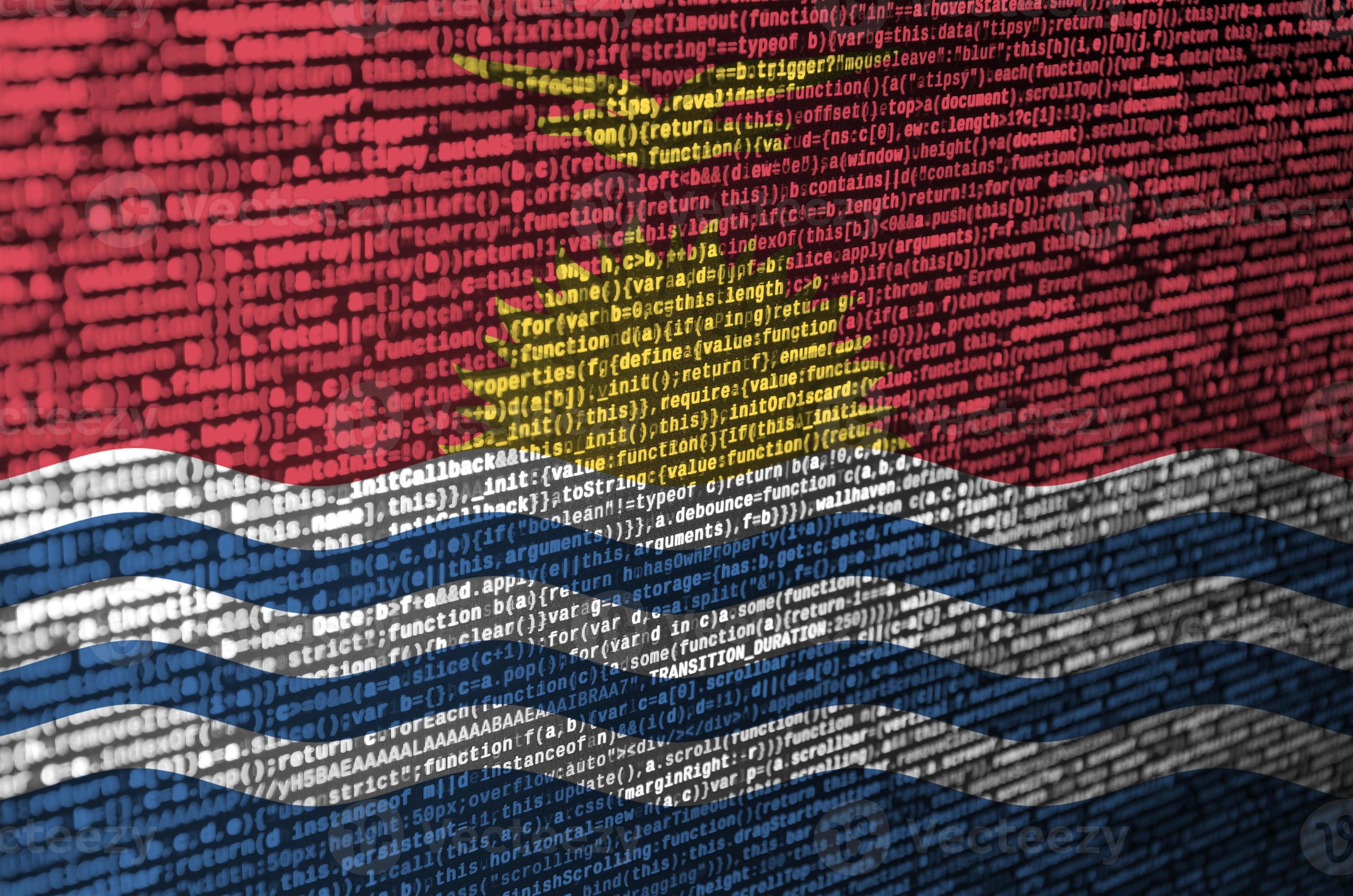 Kiribati flag is depicted on the screen with the program code. The concept of modern technology ...