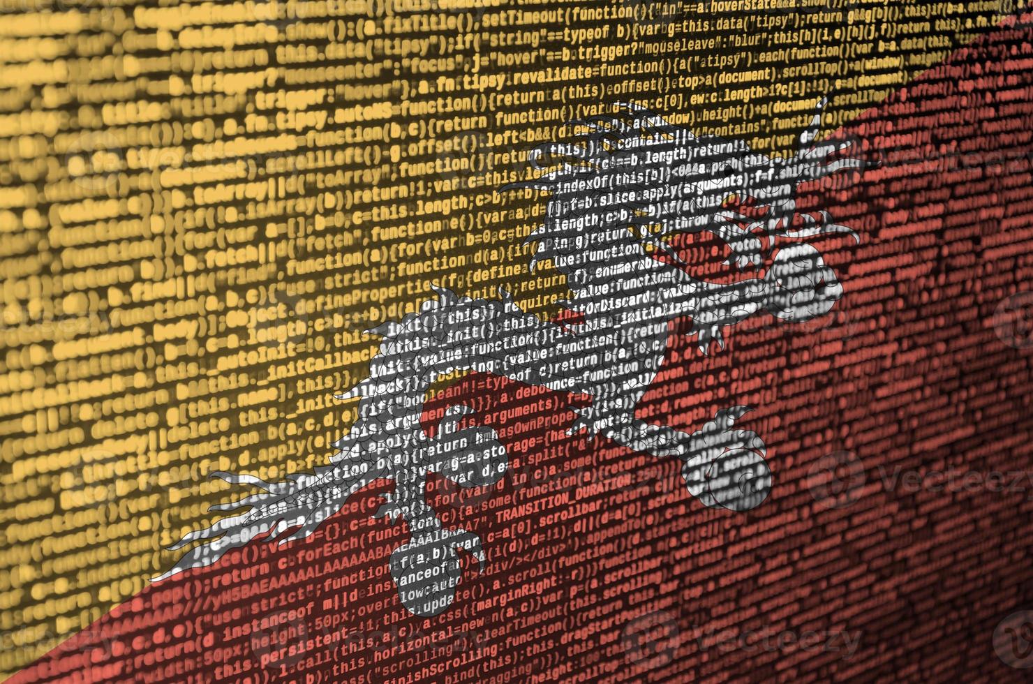 Bhutan flag is depicted on the screen with the program code. The ...