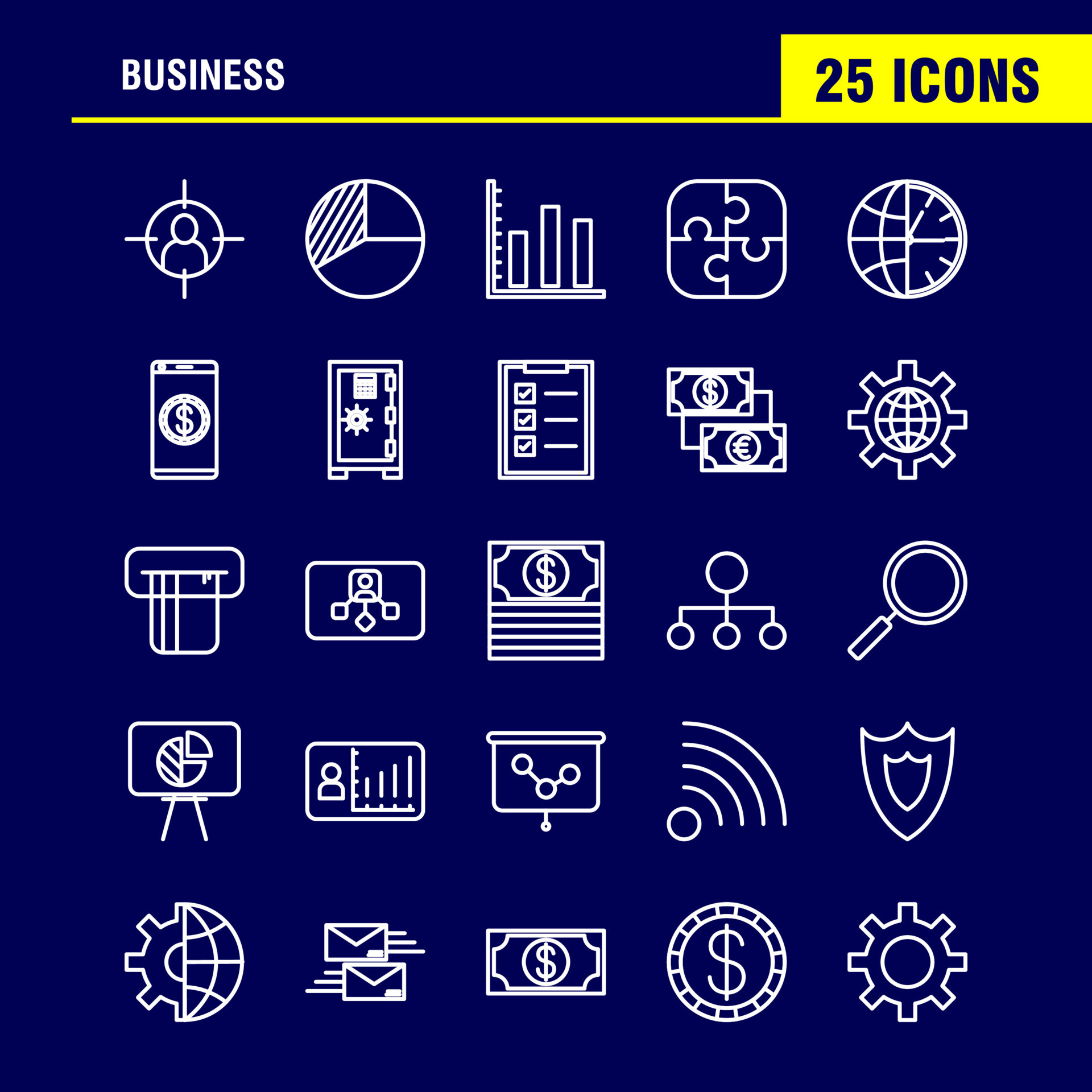 Business Line Icons Set For Infographics Mobile Uxui Kit And Print Design Include Internet Globe