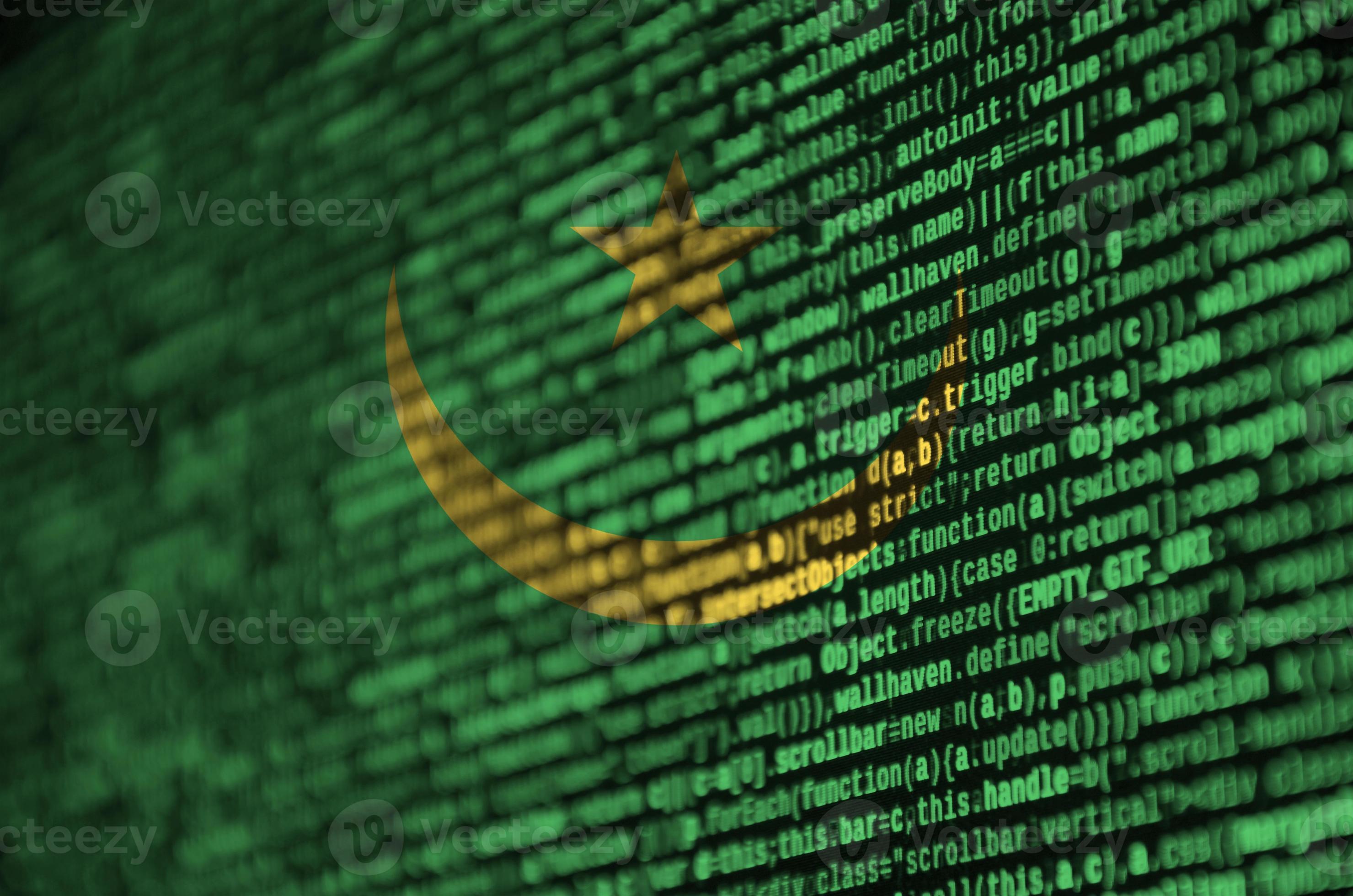 Mauritania flag is depicted on the screen with the program code. The concept of modern ...