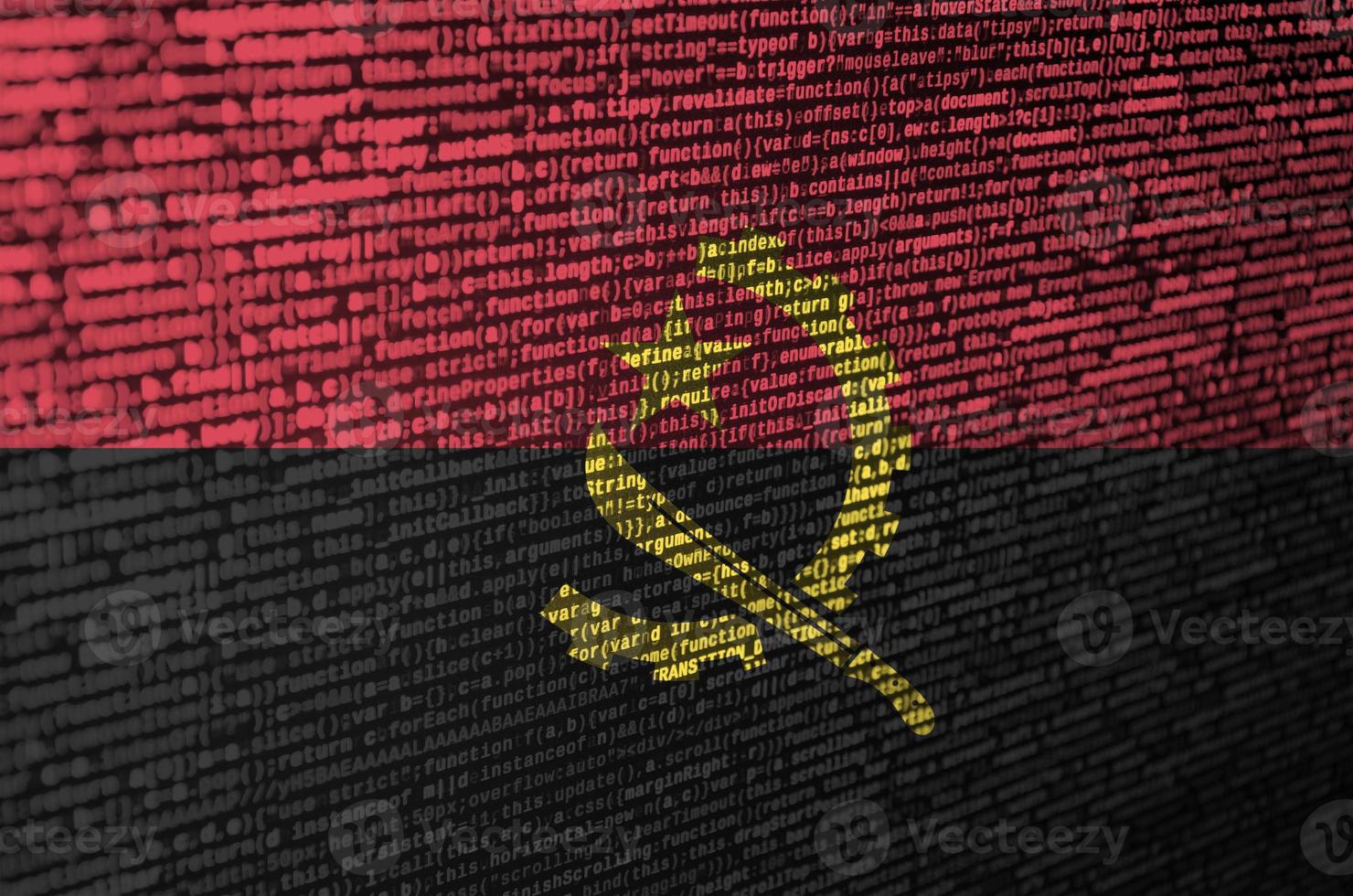 Angola flag is depicted on the screen with the program code. The concept of modern technology ...