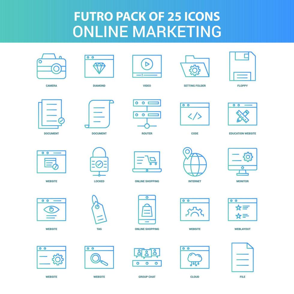25 Green and Blue Futuro Online Marketing Icon Pack 14191406 Vector Art ...