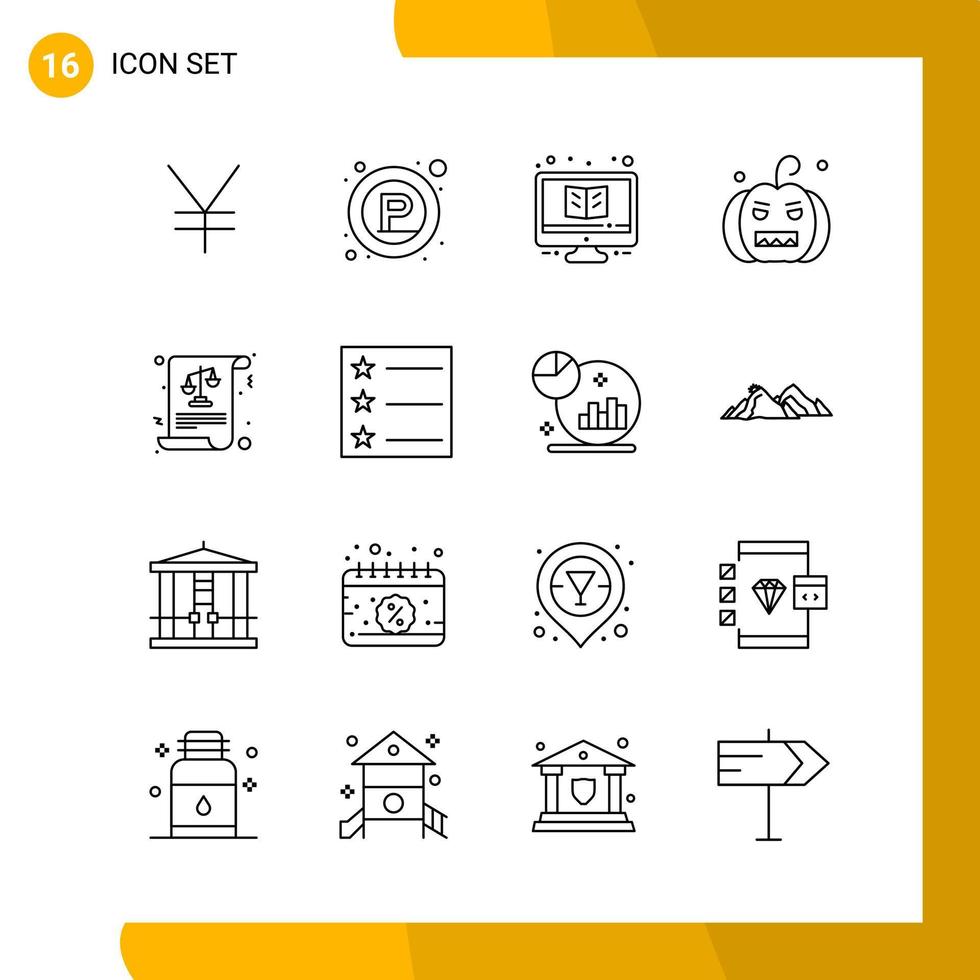 16 Icon Set Line Style Icon Pack Outline Symbols isolated on White ...