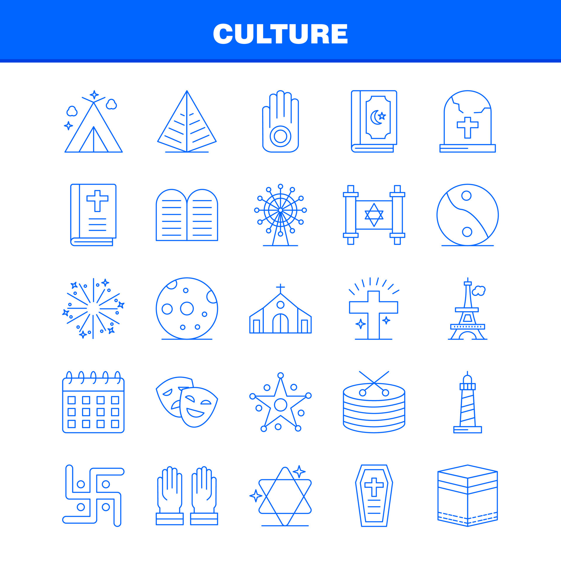 Culture Line Icons Set For Infographics Mobile UXUI Kit And Print ...