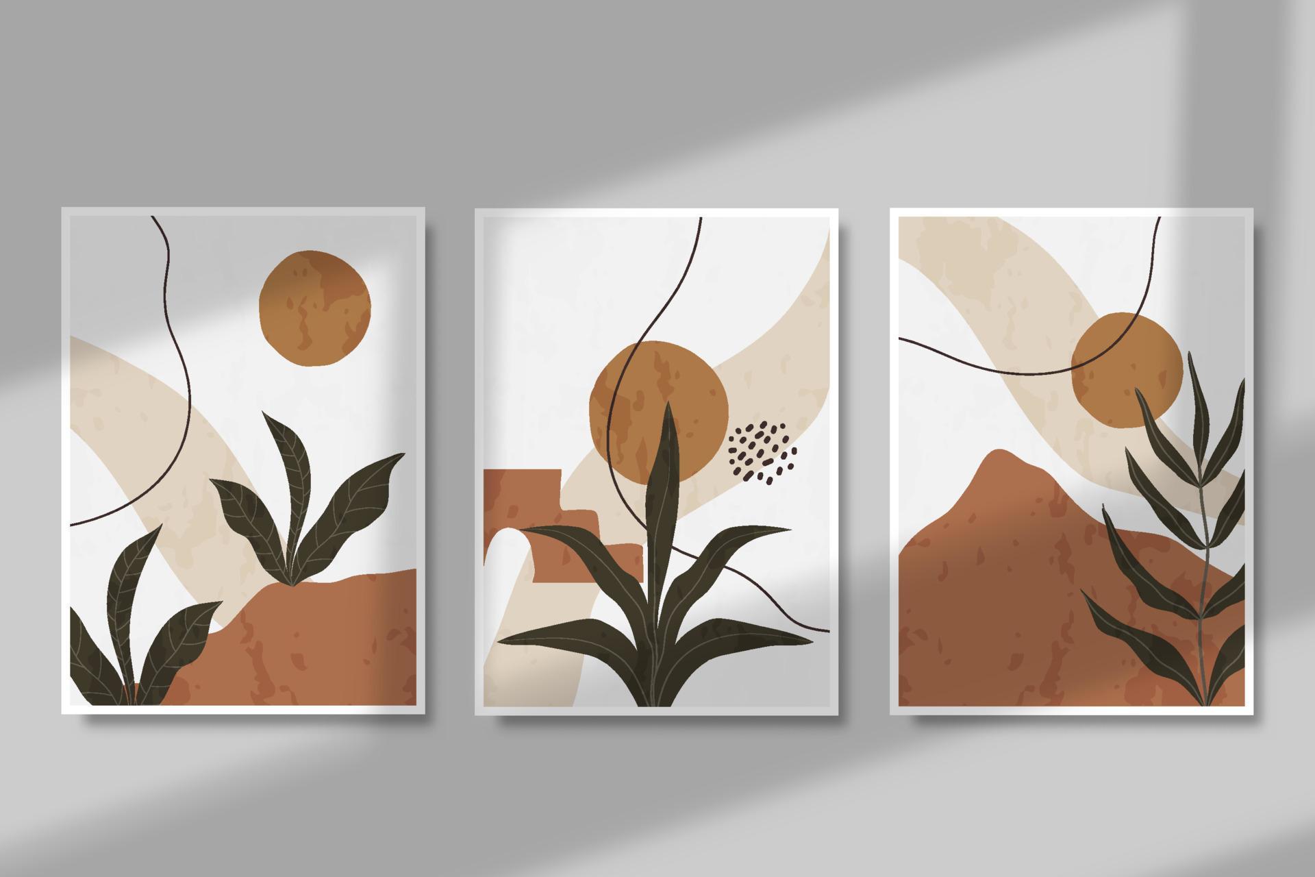Set of three abstract boho aesthetic poster design collection,boho wall ...