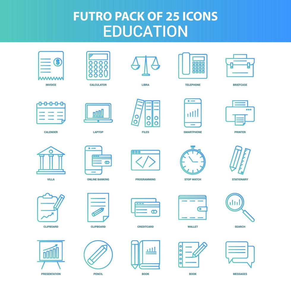 25 Green and Blue Futuro Education Icon Pack 14197308 Vector Art at ...