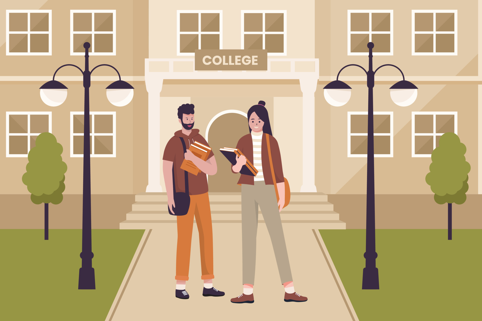 Flat design of college students in university. 14199151 Vector Art at Vecteezy