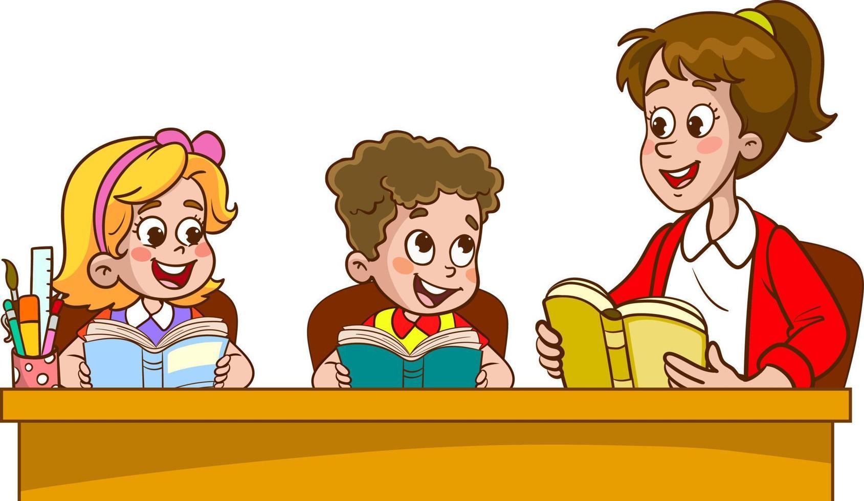 happy kids read book and study together with teacher 14199168 Vector ... happy kids read book and study together with teacher 14199168 Vector ...